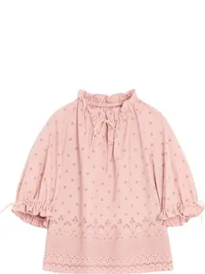 Valentino Garavani Sangallo Lace Top With Fleurs Ajours Margheritine Pattern - Pink