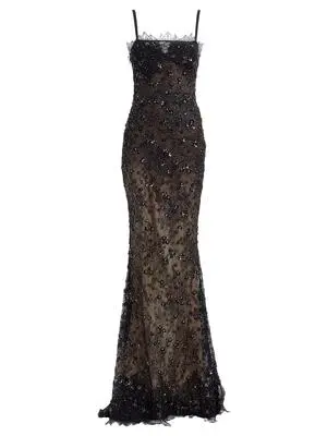 Elie Saab Sleeveless Embroidered Lace Gown - Black