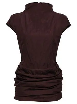 Magda Butrym Magda Butrym High-Neck Ruched Metallic-Infused Cotton-Blend Mini Dress Brown