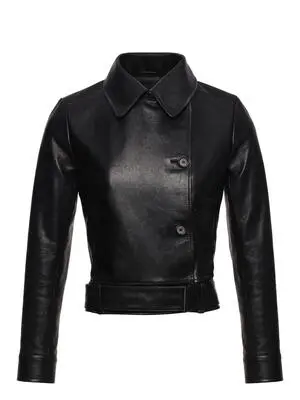 Magda Butrym High Neck Leather Jacket - Black