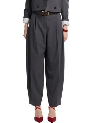 Elie Saab Pleated Wool-blend Straight-leg Trousers - Grey