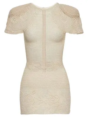 Magda Butrym Cotton Crochet Mini Dress With Floral Appliqu - Ivory