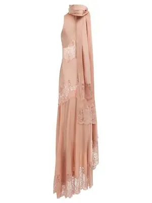 Elie Saab Lace-detailed Satin Maxi Dress - Rose Gold
