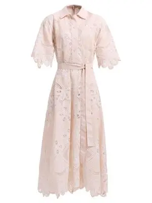 Elie Saab Embroidered Cotton Midi Dress - Neutral