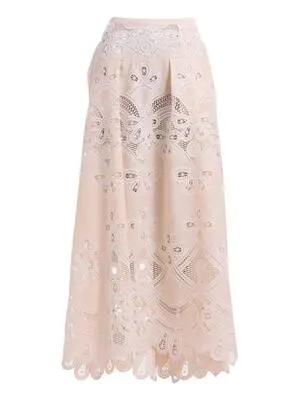 ELIE SAAB Elie Saab Embroidered Cotton Maxi Skirt With Ruffle Detail