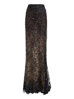 Elie Saab Embellished Lace Maxi Skirt - Black