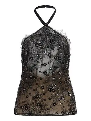 Elie Saab Embellished Lace Halter Top - Black