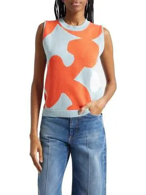 Marimekko Pomppikoot Keidas Sleeveless Cotton Sweater - Dark Orange Light Blue