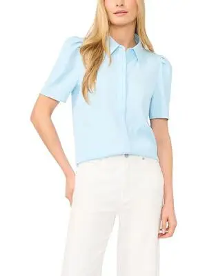 Halogen Puff Sleeve Button-up Top - Ocean Air