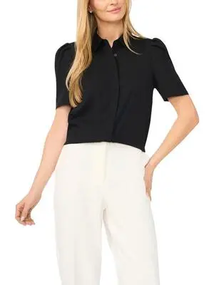 Halogen Puff Sleeve Button-up Top - Rich Black