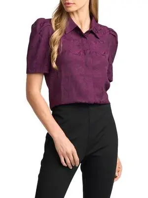 Halogen Puff Sleeve Button-up Top - Winter Bloom