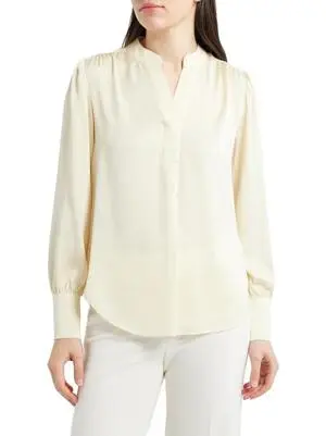 ANNE KLEIN Pleated Satin Balloon Sleeve Top