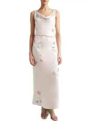Erdem Sequin Flower Satin Cady Cocktail Dress - Cameo Pink