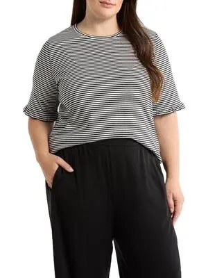 Jones New York Stripe Frill Sleeve Stretch Cotton Top - Jones Black/natural White