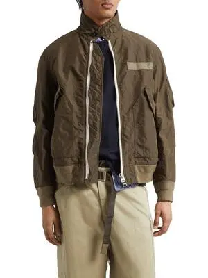 Sacai Treated Nylon Twill Jacket - Dark Khaki