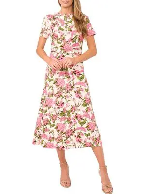 Ted Baker London Floral Knit Midi Dress With Twist Front - Pink Drink