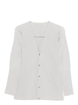 Issey Miyake Pleated V-neck Cardigan - Grey