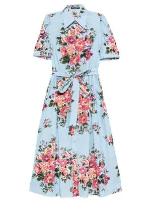 Dolce & Gabbana Floral Printed Midi Shirt Dress - Sky Blue