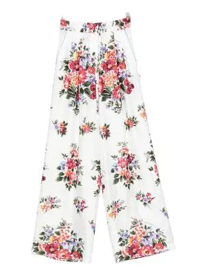 Dolce & Gabbana Floral Print Silk Trousers - White