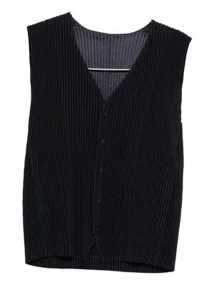 Issey Miyake Pleated V-neck Vest - Blue
