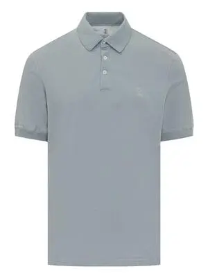 Brunello Cucinelli Logo Cotton Polo Shirt Sky Blue