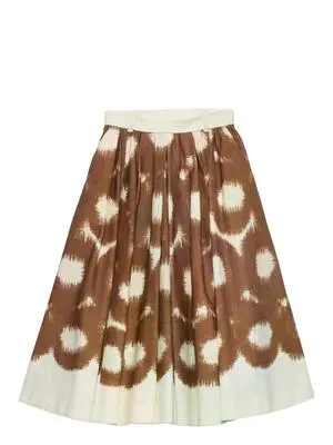 Prada Printed Pleated Canvas Skirt - Brown