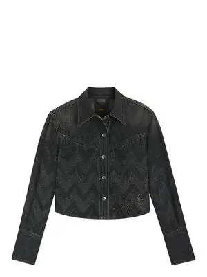 BOSS Crystal-embellished Cropped Denim Blouse - Black