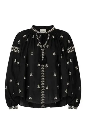 Isabel Marant Embroidered Silk Rodis Blouse - Black
