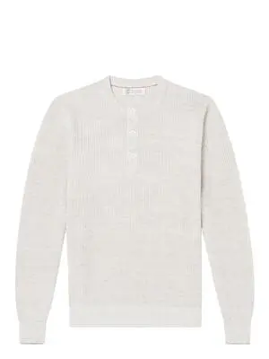Brunello Cucinelli Ribbed Linen And Cotton-blend Henley Shirt - Neutrals