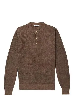 Brunello Cucinelli Ribbed Henley Sweater - Brown