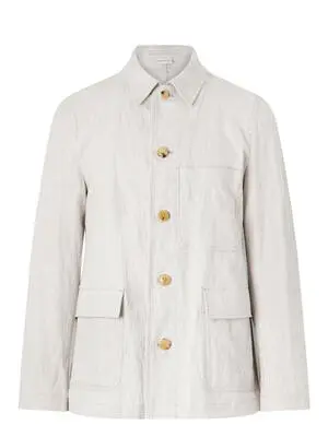 Dries Van Noten Metallic Herringbone Cotton And Linen-blend Jacket - Neutrals