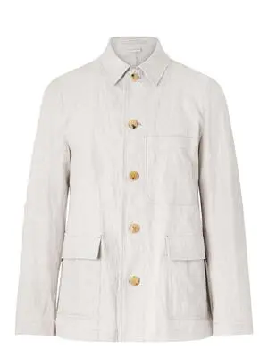 Dries Van Noten Metallic Herringbone Cotton And Linen-Blend Jacket Off-white