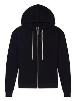 Rick Owens Ribbed Virgin Wool Zip-up Hoodie - Black