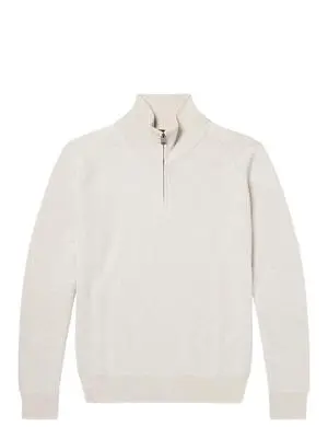 Brioni Cashmere And Silk-blend Half-zip Sweater - Neutrals