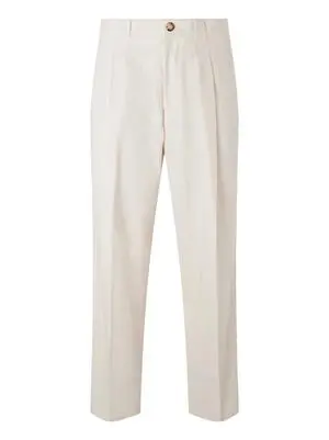 Brunello Cucinelli Straight-leg Pleated Cotton-twill Suit Trousers - Neutrals