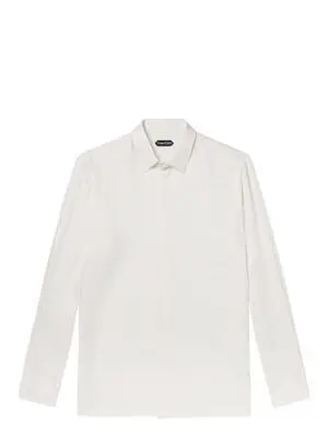 TOM FORD TOM FORD - Perforated Silk-Twill Shirt - Men - Neutrals  Ivory
