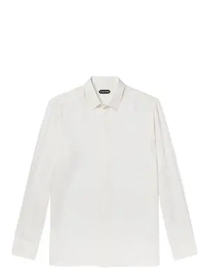TOM FORD TOM FORD - Perforated Silk-Twill Shirt - Men - Neutrals  Neutrals