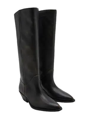 Mango Worn Look Leather Boots - Brown
