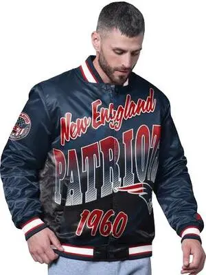 STARTER New England Patriots Pass Rush Varsity Full-snap Jacket - Navy