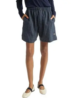 WALES BONNER Sunday Check Linen Shorts - Navy/ivory/rust