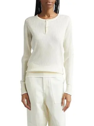 WALES BONNER Nile Merino Wool & Cotton Rib Henley Sweater - Ivory