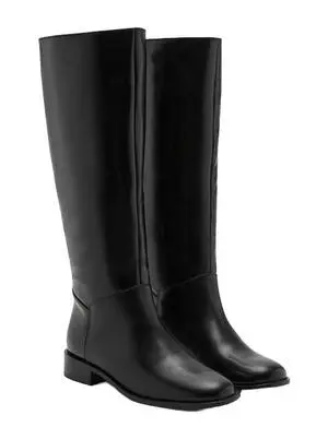 Mango Leather Knee High Boots - Black