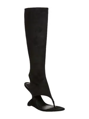 Jeffrey Campbell What's-up Knee High Wedge Sandal Boots - Black Suede