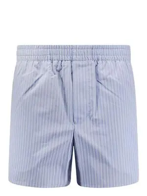 Ami Cotton Bermuda Shorts With Striped Pattern - Blue