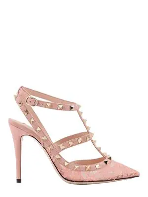 Valentino Garavani Rockstud Suede And Lace Pumps - Pink