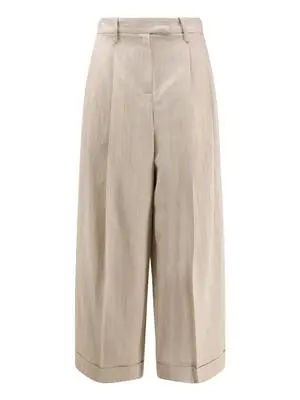 ALYSI Viscose And Linen Trousers - Beige