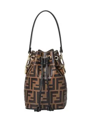 Fendi Mini Mon Tresor Leather Bucket Bag With Ff Motif - Brown