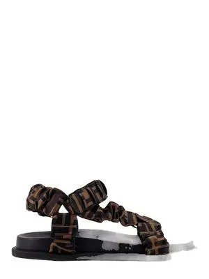 Fendi Satin Sandals With Ff Motif - Black