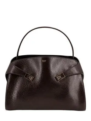FERRAGAMO Leather Shoulder Bag With Logo - Brown