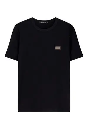 Dolce & Gabbana Cotton Tshirt With Logo Patch - Black